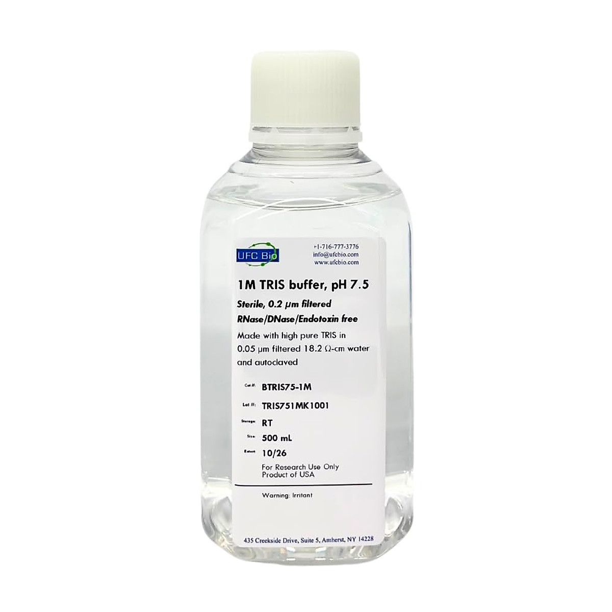 1M Tris Buffer, pH 7.5-0.22um Filtered - Sterile - 500mL