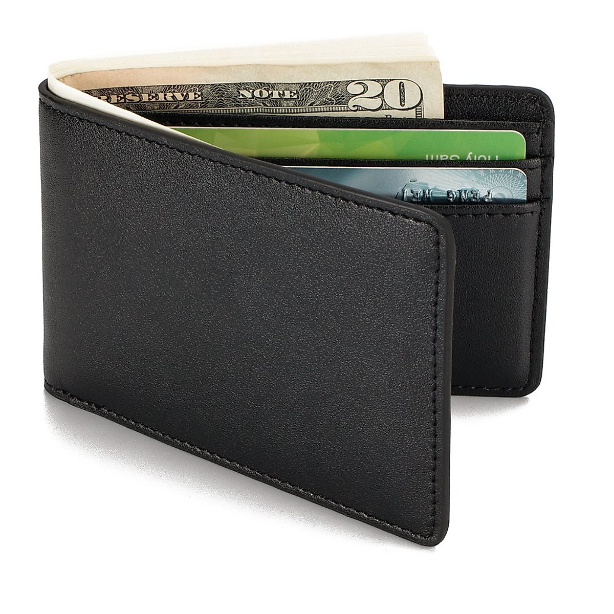 Mens Slim Front Pocket Wallet ID Window Card Case with RFID Blocking - Black