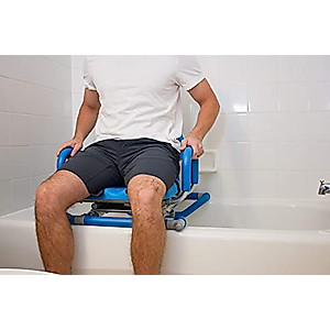 HydroSlide Sliding Shower Chair for Bathtub, Elderly Assistance Products, Transfer Chair Assist for Seniors, Disabled Products for Adults, Bathroom Aid, Padded Swivel Seat, Back, & Handles, Adjustable (Blue)