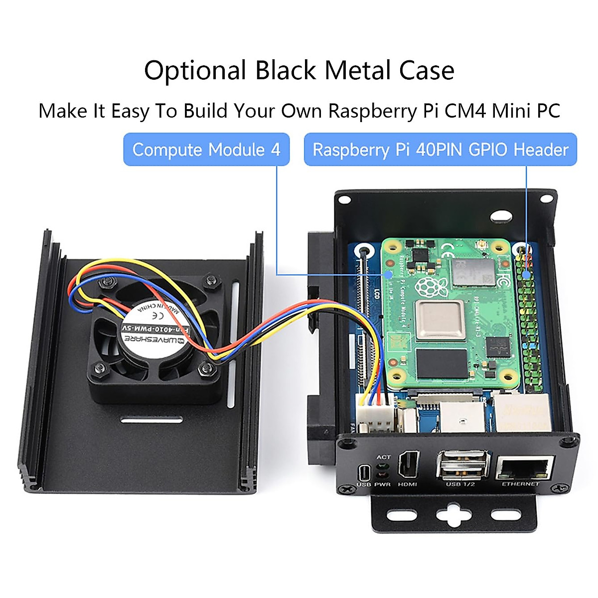 CM4 Base Board (Advanced C Version) for Compute Module 4, with Raspberry Pi 40PIN GPIO Header/MIPI CSI Camera Ports/LCD Display Port/Fan/HDMI/USB/Gigabit Ethernet RJ45 Connector