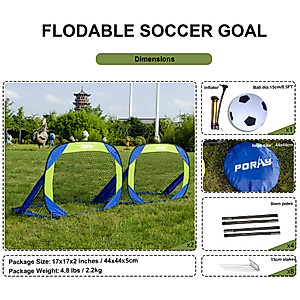 Porayhut Pop up Soccer Goals Net,Portable Soccer Nets for Kids for Backyard,Set of 2 with Ball &Pump, Easy Assembly Soccer Goals with Compact Carrying Bag and 8 Steel Stakes,Gift for Kids