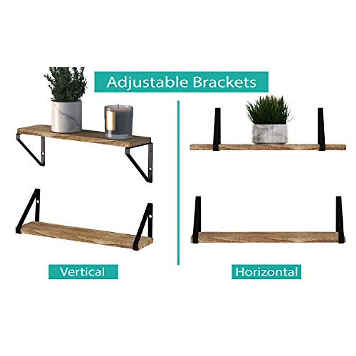 Wallniture Ponza Wood Floating Shelves for Wall, Rustic Wall Shelves for Living Room, 24" Bookshelf and DVD Storage Shelf Set of 4, Natural Burned