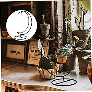 Happyyami 2pcs Moon Bracket Desktop Stand Garment Rack Small Plant Pot Hook Earth Ornament Wedding Decoration Rack Doll Hanging Basket Bracket Botanical Decor Air Plant Hanger Iron Black Air