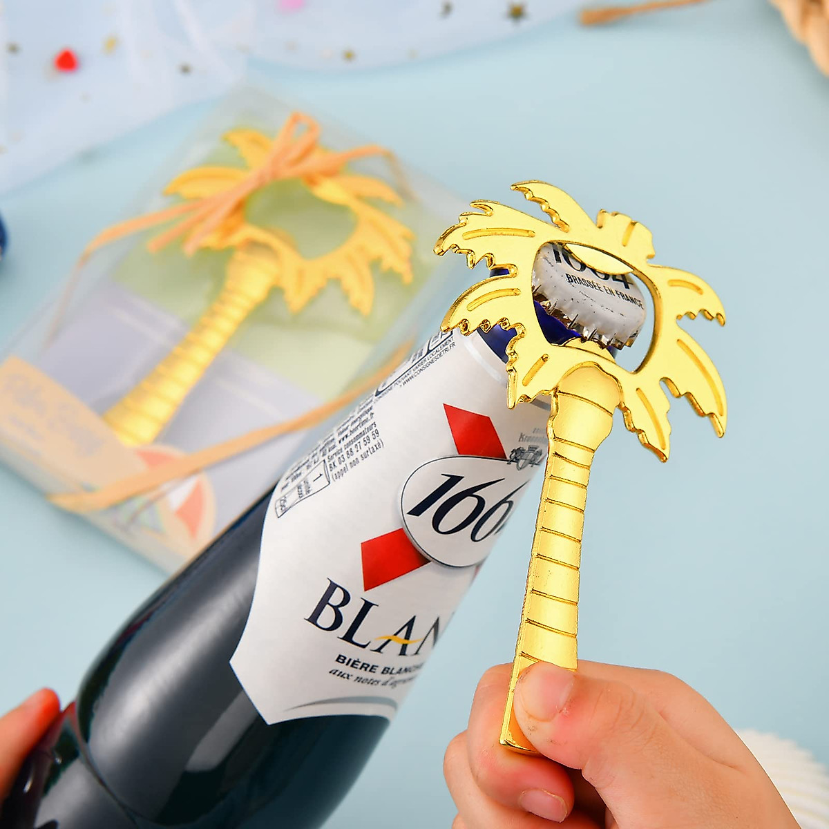50PCS Coconut Tree Bottle Openers for Wedding Favors, Hawaiian Bridal Shower or Baby Shower Party Gifts for Guests Bulk (Gold)