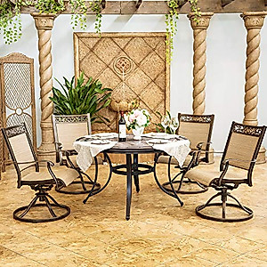 dali Outdoor 5 Piece Dining Set Patio Furniture, Aluminum Swivel Rocker Chair Sling Chair Set with 46 inch Round Mosaic Tile Top Aluminum Table