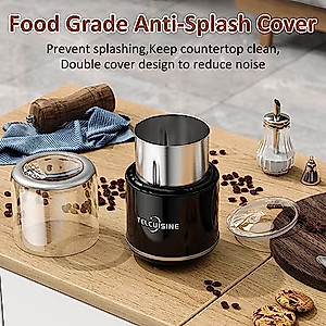 Telcuisine Coffee Bean Grinder, 200ml Small Coffee Grinder Electric Espresso Grinder with 304 Stainless Steel Blades for Beans, Nuts, Herbs, Grain and Salt, Spice Grinder with Cleaning Brush, 200W