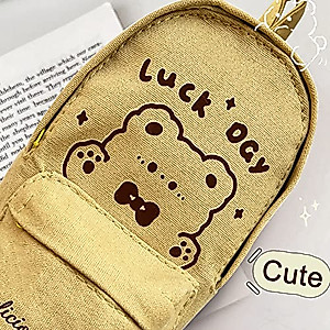 Cute Pencil Case Zipper Pouch Canvas Stitch Soft Fabric Big Capacity Bag With Compartments Little Bear Pattern Kwaii Office School Stationary Supplies for Kids Girls Boys Adults