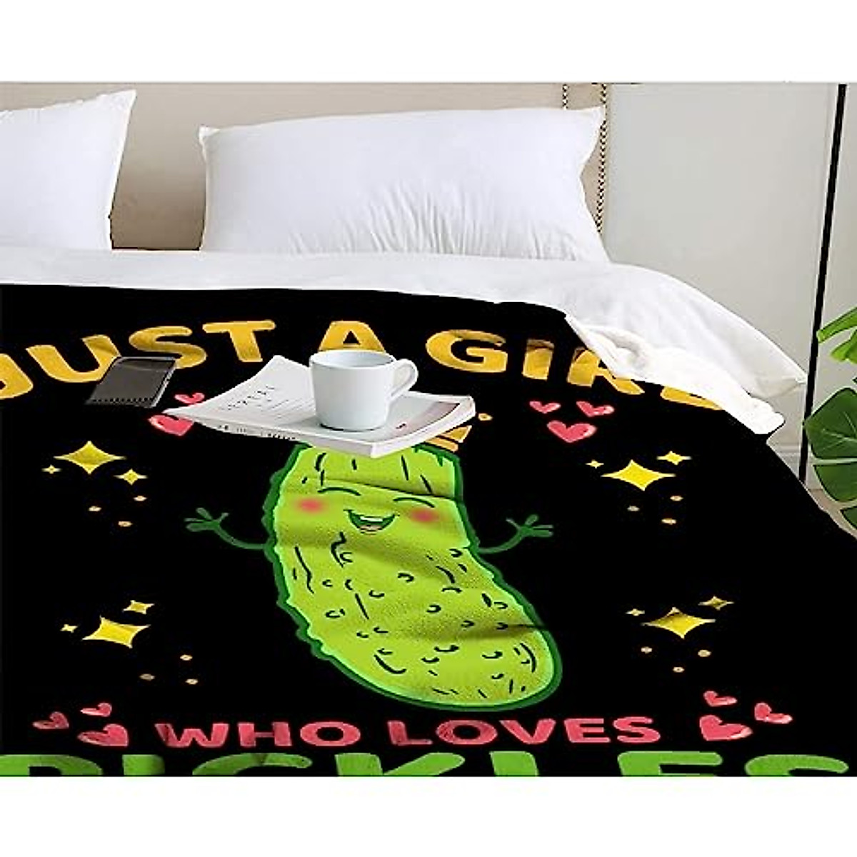 ZOE DAVISON Pickle Blanket,Pickles Gifts for Kids, Just A Girl Who Loves Pickles Flannel Blankets, Used for Bed Sofa,Lightweight Cozy Warm Fluffy Microfiber SMALL-50x40 Inches for Girls