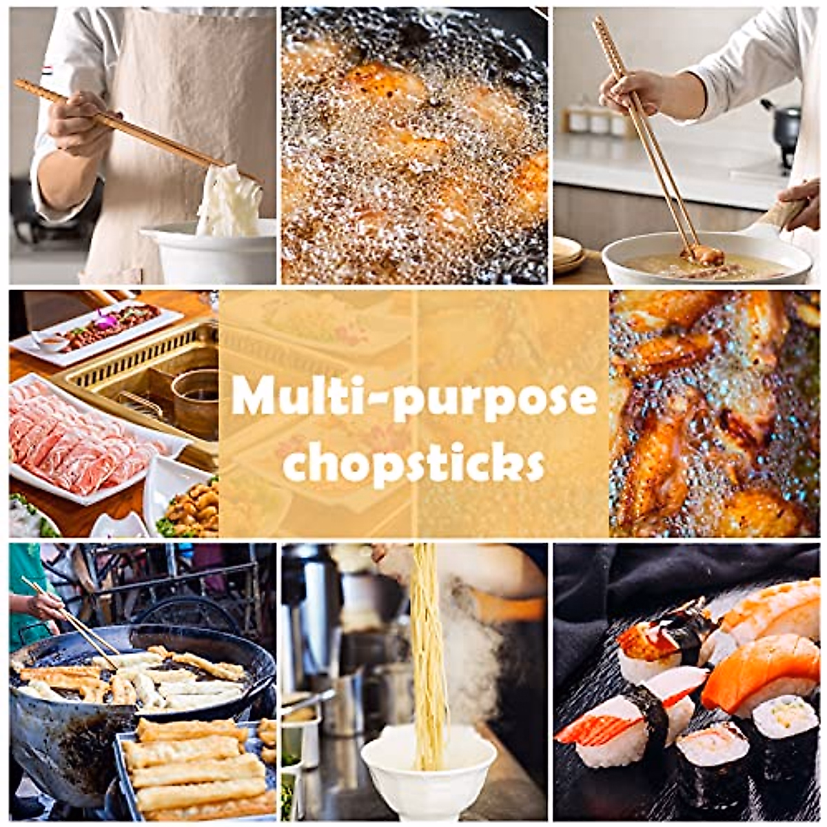 16.5 Inches Cooking Chopsticks, 2 Pairs Wooden Long Chop Sticks Reusable for Noodles Frying Hotpot, Japanese Extra Long Anti-Slip Chopsticks