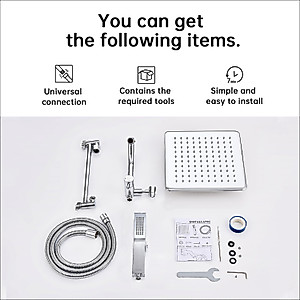 G-Promise All Metal 12'' Rain Shower Head with Handheld Built-in Power Wash Mode 3-way Diverter with Pause Setting 11'' Adjustable Extension Arm with Lock Joint 65'' Stainless Steel Hose