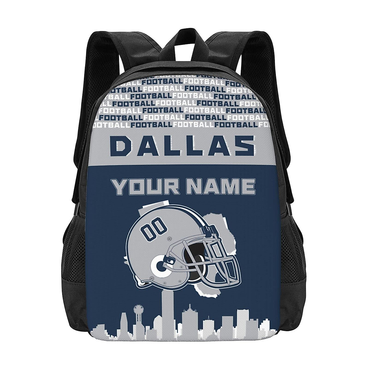 Quzeoxb Custom Dallas Backpack, Personalized Laptop Backpack Custom Name and Number Football Gift for Men Boys Girls