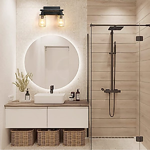 Black Vanity Light Fixtures 2-Light Mason Jar Wall Lamp Farmhouse Wall Sconces, Plug in Pendant Lighting with Cord 2 Pack Black Hanging Lamp with Plug in Cord 15.8ft and Dimmer Switch Bundled Goods