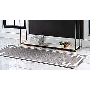 Unique Loom Uptown Collection by Jill Zarin Collection Greek Key Textured Modern Gray Runner Rug (2' 2 x 6' 0)