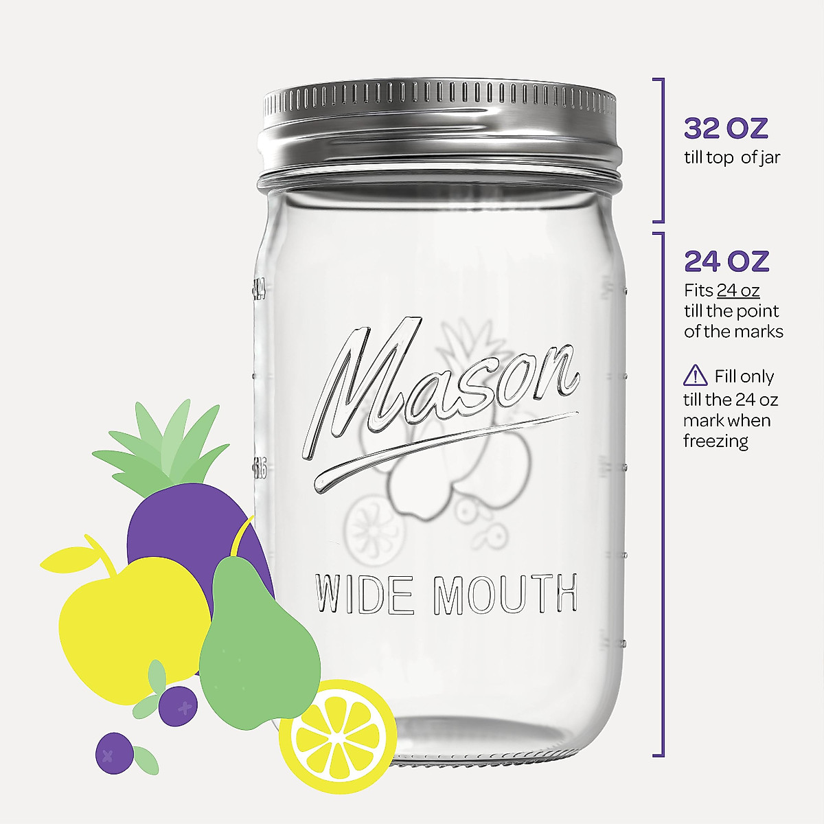 SEWANTA Wide Mouth Mason Jars 32 oz [4 Pack] With mason jar lids and Bands, mason jars 32 oz - For Canning, Fermenting, Pickling - Jar Decor - Microwave/Freeze/Dishwasher Safe.