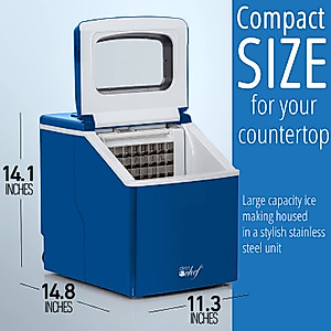 Deco Chef Countertop Ice Maker 40LB/24H, 24 Full Cubes Every 15 Minutes, Adjustable Size, Digital Control and Timer, Self-Cleaning, EZ Access Flip Lid, Scoop Included, Blue