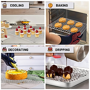 TeamFar Cooling Rack Set of 4, Stainless Steel Grid Cooking Roasting Racks for Various Size Baking Sheet Toaster Oven Pan, Healthy & Heavy Duty, Mirror Finish & Dishwasher Safe