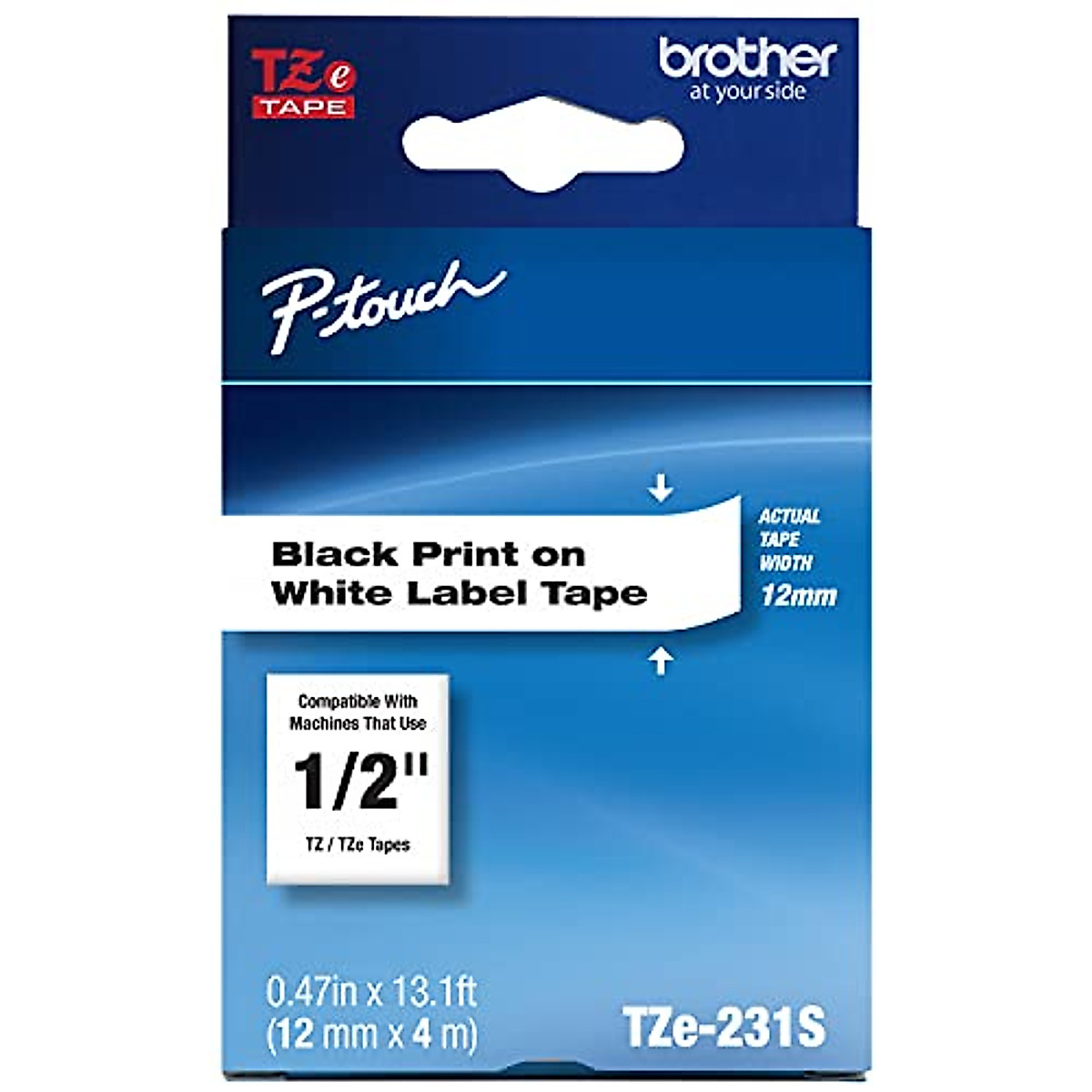 Brother Genuine P-Touch TZe-231S Economy Label Tape, Standard Laminated P-Touch Tape, Black on White, Perfect for Indoor or Outdoor Use, Water Resistant, (4M), Single-Pack