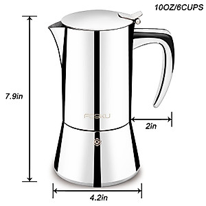 FOSKU Stovetop Espresso Maker, Stainless Steel Moka Pot, Italian Style Coffee Maker, Espresso Pot For 6 Cups, 300ml (Silver)