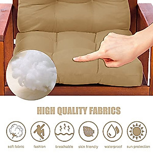 SEAHOME Waterproof Outdoor Seat Back Chair Cushion, Spring/Summer Seasonal All Weather Replacement Cushions, Tufted Pillow Rocking Chair Cushion Indoor,High Back Cushion with Ties (Khaki)
