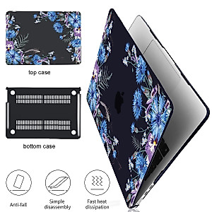 LCMOCICO for MacBook Air 15 inch Case 2024 2023 M2 M3 Chip A3114 A2941 with Liquid Retina Display & Touch ID, Plastic Hard Shell Case Keyboard Cover for Mac Air 15.3 M3 2024, Wild Cornflower Black