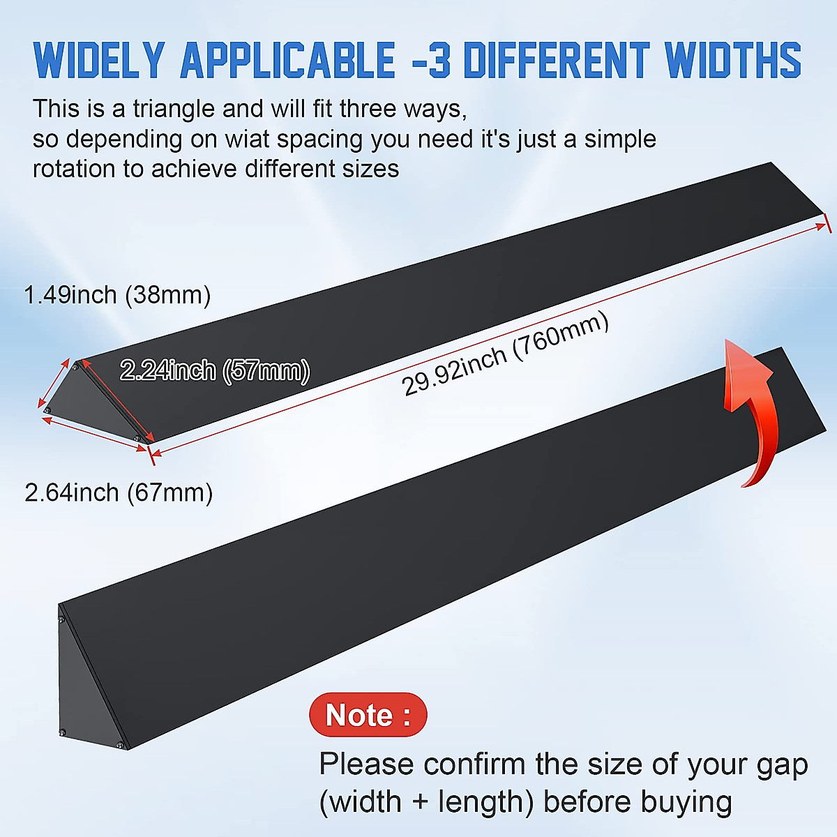 30" Slide-in Range Rear Filler Kit W10113901A, Stove Gap Universal Triangular Filler Strip, Cooktop Trim Kit Between Stove and Backsplash for Whirlpool & Most Brand, Durable Aluminum, Black