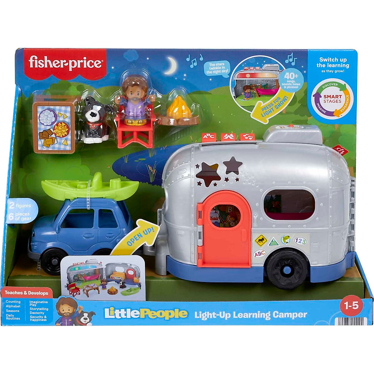 Fisher-Price Little People Toddler Toy Light-Up Learning Camper Playset with Smart Stages for Pretend Play Kids Ages 1+ Years​
