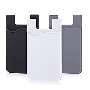 Cell Phone Card Holder for Back of Phone Case. Silicone Stick On Pocket Wallet for iPhone, Android & Other Flat Surfaces, Great for Credit Cards, Business Card, Cash & ID Cards (Grey White Black)
