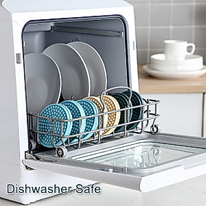 Colinda Silicone Drink Coasters with Holder, Set of 6, for Tabletop Protection and Office Desk, Cup Mat Set for Home Decor, Non-Slip and Non-Stick,Round, 4 Inch,Pink