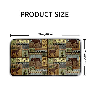 Rustic Moose Deer Kitchen Rugs and Mats Washable Memory Foam Cabin Non Skid Kitchen Mats Under Sink Farmhouose Kitchen Comfort Floor Mats Kitchen Decor for Bathroom Carpet 39" X 20"