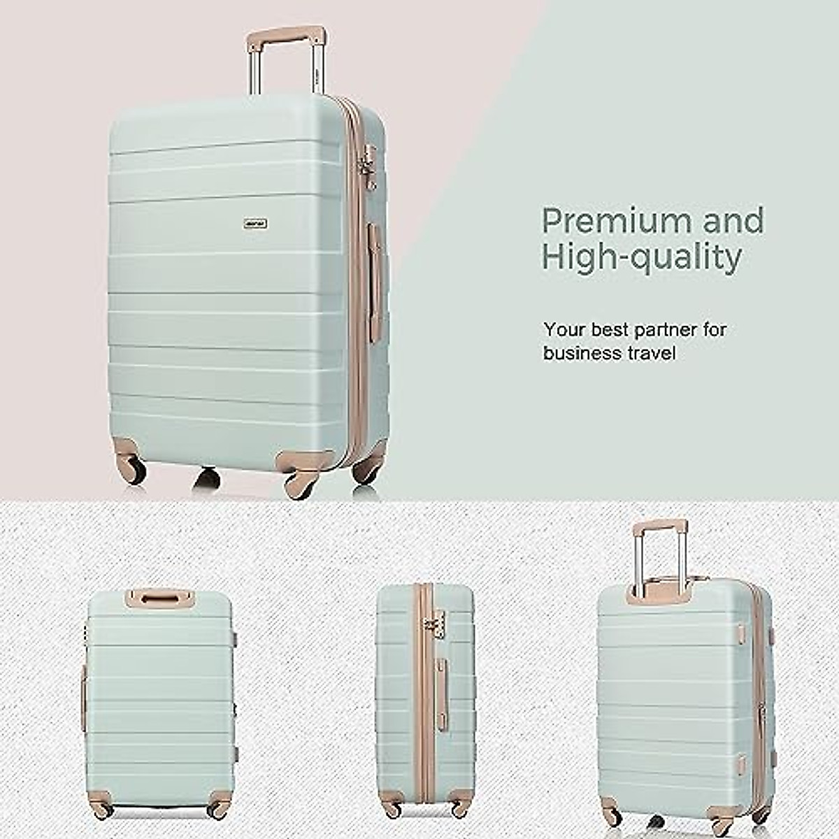 Merax 3 Piece Expandable ABS Hardshell Luggage Sets Spinner Wheel Suitcase TSA Lock Suit Case, Grey Green, 20/24/28 Inch