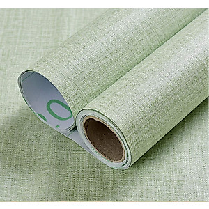 Yija Self-Adhesive Linen Green Pattern Waterproof Shelf Drawer Liner Cabinet Sticker，Wallpaper 15.6Inch by 98Inch