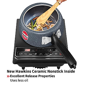 Hawkins 1.5 Litre Ceramic Nonstick Pressure Cooker, Induction Inner Lid Cooker, Granite Contura shaped Cooker, Best Cooker (ICC15)