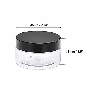 uxcell Round Plastic Jars with Black Screw Top Lid, 3oz/ 80ml Wide-mouth Clear Empty Containers for Storage, Organizing, 2Pcs