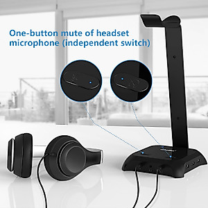 atolla Multifunctional Headphone Stand, USB Hub with Headphone Stand, Powered USB Hub with 6 USB Ports, 3.5mm AUX Ports with On/Off Switches, and 12V/2.5A Power Adapter
