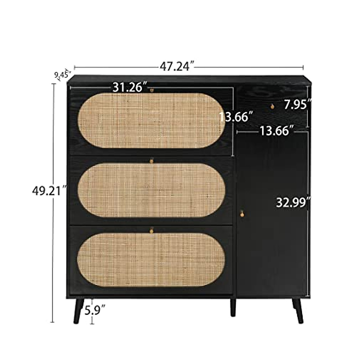 Pvillez Shoe Storage with Flip Drawers,NaturalRattan Shoe Cabinets,Shoe Organizer Rack w Wooden Shoe Organizer for Entryway/Bedroom/Living Room/Apartment,Free Standing