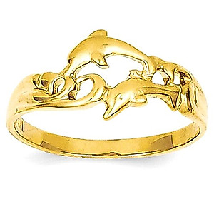 IceCarats 14K Yellow Gold Sea Dolphin Ocean Fish Beach Nautical Waves Ring Size 6.5