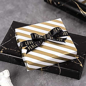 WRAPAHOLIC Reversible Wrapping Paper - Mini Roll - 17 Inch X 33 Feet - Black and Gold Marble Design, Perfect for Birthday, Holiday, Father's Day, Baby Shower