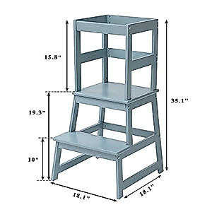 Kitchen Step Stool for Toddlers and Kids with Safety Rails for Kitchen Counter Solid Wood (Baby Blue)