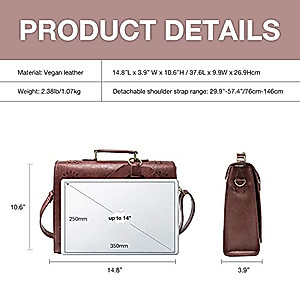ECOSUSI Briefcase for Women Laptop Bag for Work Briefcase Crossbody Messenger Bags Vegan Leather Satchel Purse Fit 14 Inches Laptop, Coffee
