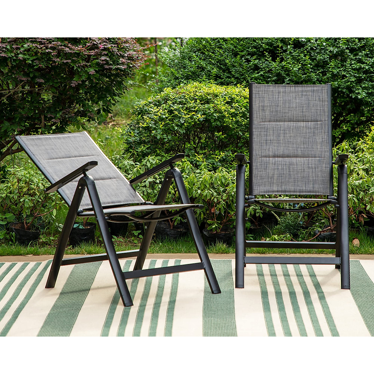 PHI VILLA Patio Dining Chairs Set of 2, Portable Outdoor Dining Chairs Padded Folding Patio Chairs Aluminum with Adjustable High Backrest for Terrace, Porch, Poolside, Yard