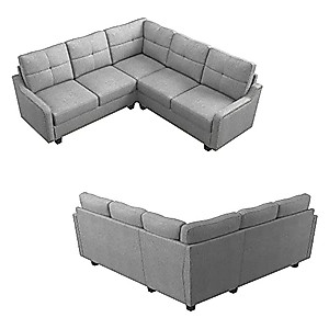 HONBAY Convertible Sectional Sofa, L Shaped Couch, Reversible 4 Seat Corner Sofa for Small Apartment,Light Grey, 82.7/''D x 82.7/''W x 36.2/''H