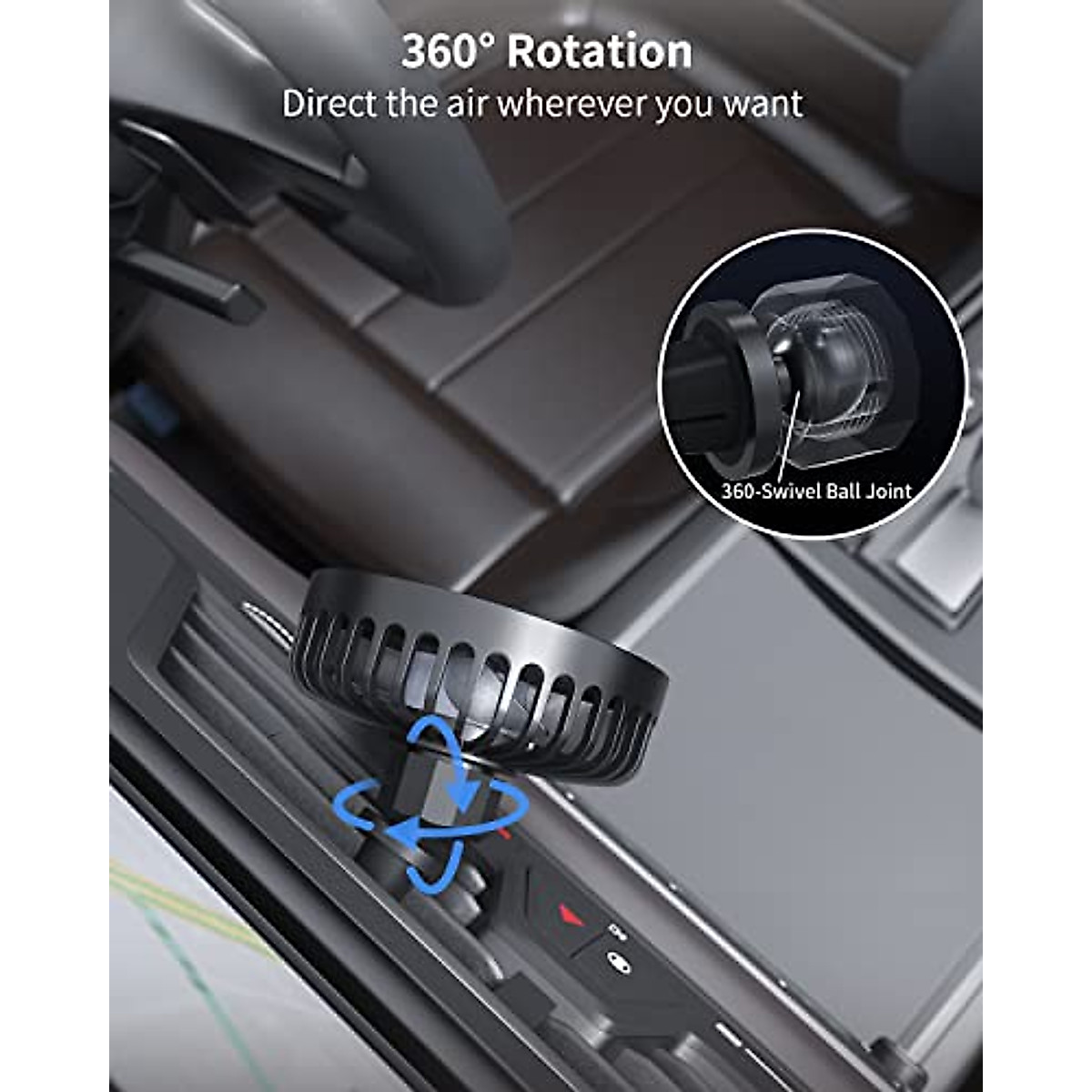 TriPole Car Fan, USB Powered Fan for Car Cooling Strong Airflow 3 Speed Car Vent Fan with Clip 360°Adjustable Vehicle Fan Portable Fan for Car Truck SUV RV Auto, Black