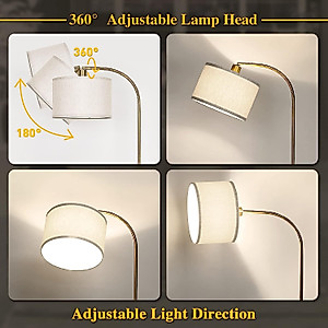Boncoo LED Floor Lamp Fully Dimmable Modern Standing Lamp Arc Floor Lamp with Adjustable Drum Shade, Golden Tall Pole Reading Lamp Corner Light for Living Room Bedroom Study Room, 8W LED Bulb Included