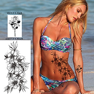 Jeefonna 21 Sheets Flowers Temporary Tattoos for Women, Waterproof Fake Tattoos Rose Peony Body Art Arm Tattoo Stickers for Women, Girls