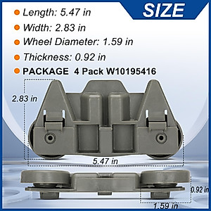UPGRADED W10195416 Dishwasher Wheels Lower Rack (4 Pack) for Whirlpool Maytag Kenmore Kitchenaid Dishwasher Parts Replaces W10195416V,W10195420 AP5983730,W10311123B,PS11722152 /Appliance Wheels