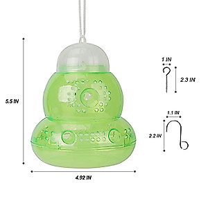 Green Plastic Wasp Trap,Outdoor Hanging for Garden, Yard,2 Pack(with S Hooks &Screw Hooks)