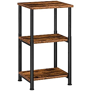 HOOBRO Side Table, Height-Adjustable Nightstand with Storage Shelves, 3-Tier Tall Industrial End Table, Coffee Table, for Living Room, Bedroom, Study, Solid Structure, Rustic Brown BF65BZ01