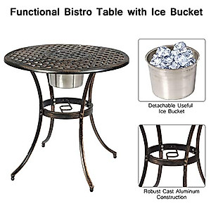 Giantex 3pcs Bistro Table Set Cast Aluminum Outdoor Patio Furniture Set Round Table W/Removable Ice Bucket, 2 Chairs Antique Garden Furniture Weather Resistant (Antique Bronze)