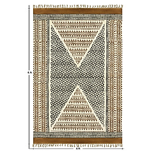 CASAVANI Collection Runner - 5x10 Area Rug Black & Brown Cotton Dhurrie Geometric Kilim Rug Indoor Outdoor Use Carpet Flatweave Rugs for Home & Foyer Corridor Hallway & Stair Runner
