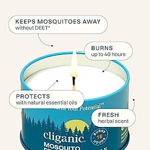 Cliganic Natural Mosquito Repellent Candle (Pack of 2) | Citronella, DEET Free, Essential Oil Infused for Outdoor, Camping | Burns 18 Hours